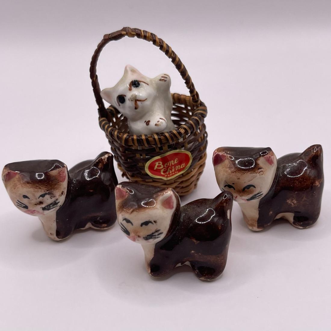 Lot Of 4 Vintage Mini Bone China Cats - 3 Cream and Brown & 1 White Cat ...