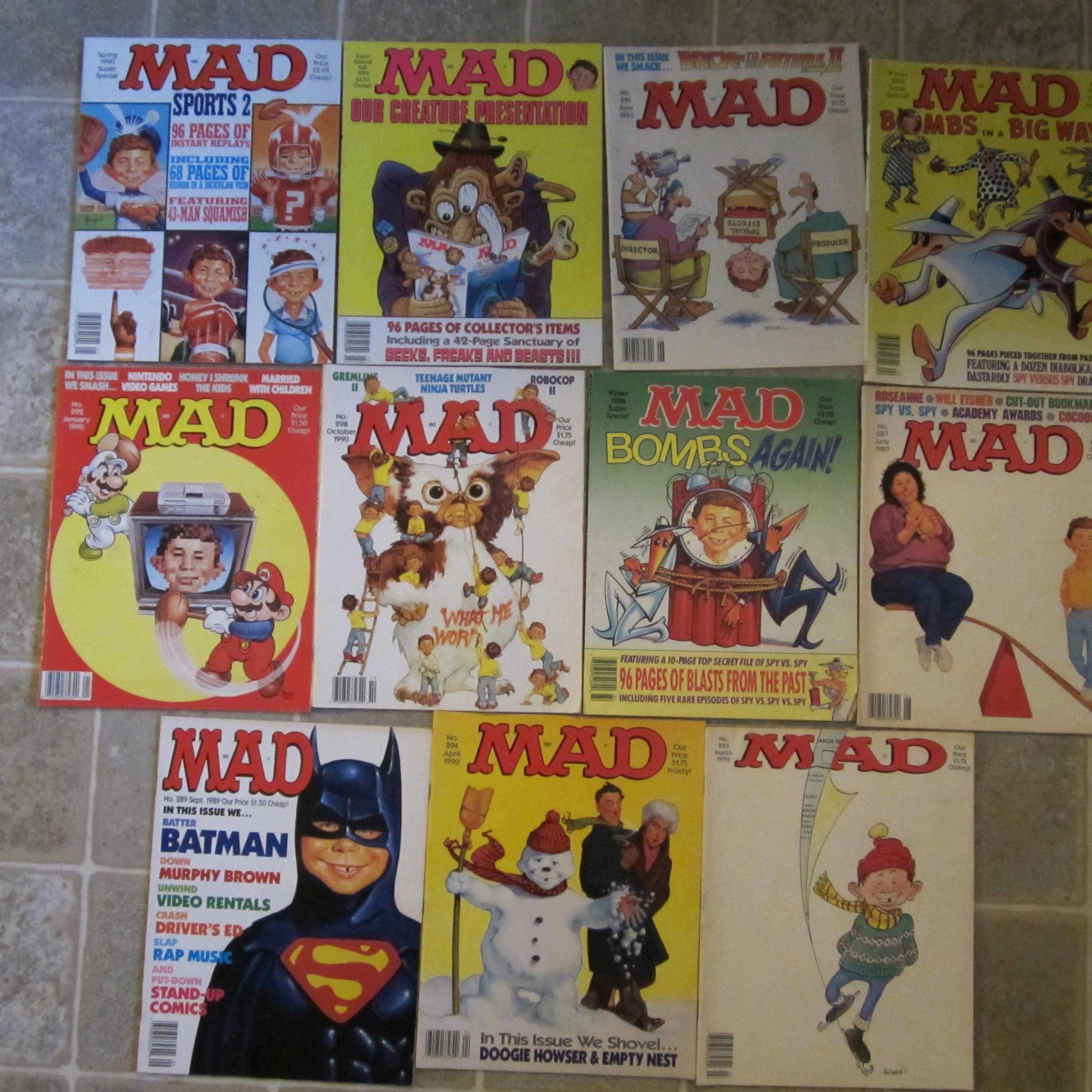 Set of 11 vintage MAD Magazines from 1988 to 1990
