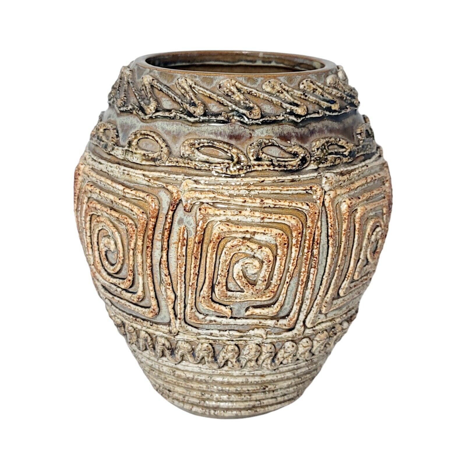 RARE Vintage Studio Art Coil Pottery Exposed Coil Rope Wrap Vase Brutalist