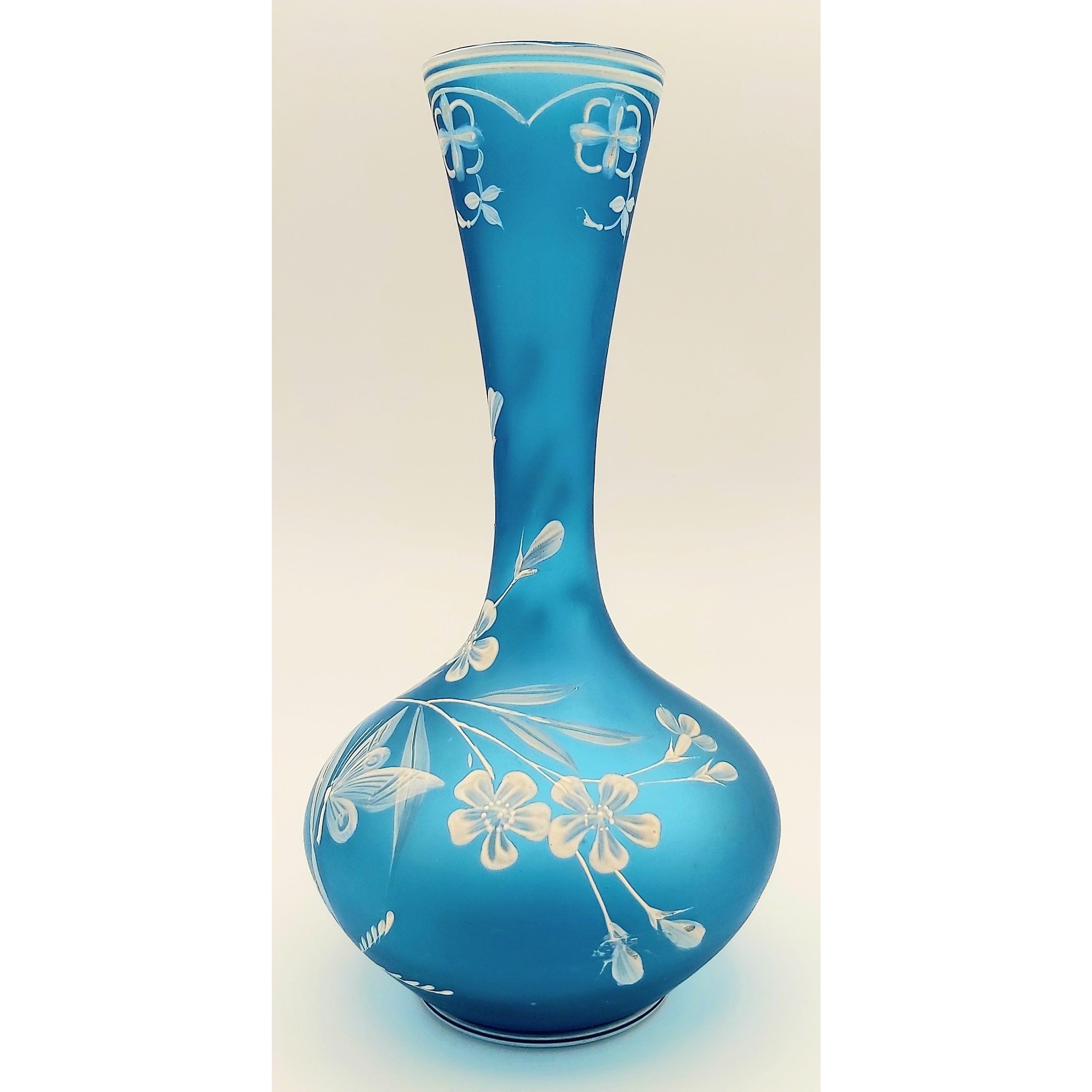 Antique Bohemian Czech Art Nouveau Florentine Art Cameo Blue Glass Vase ...