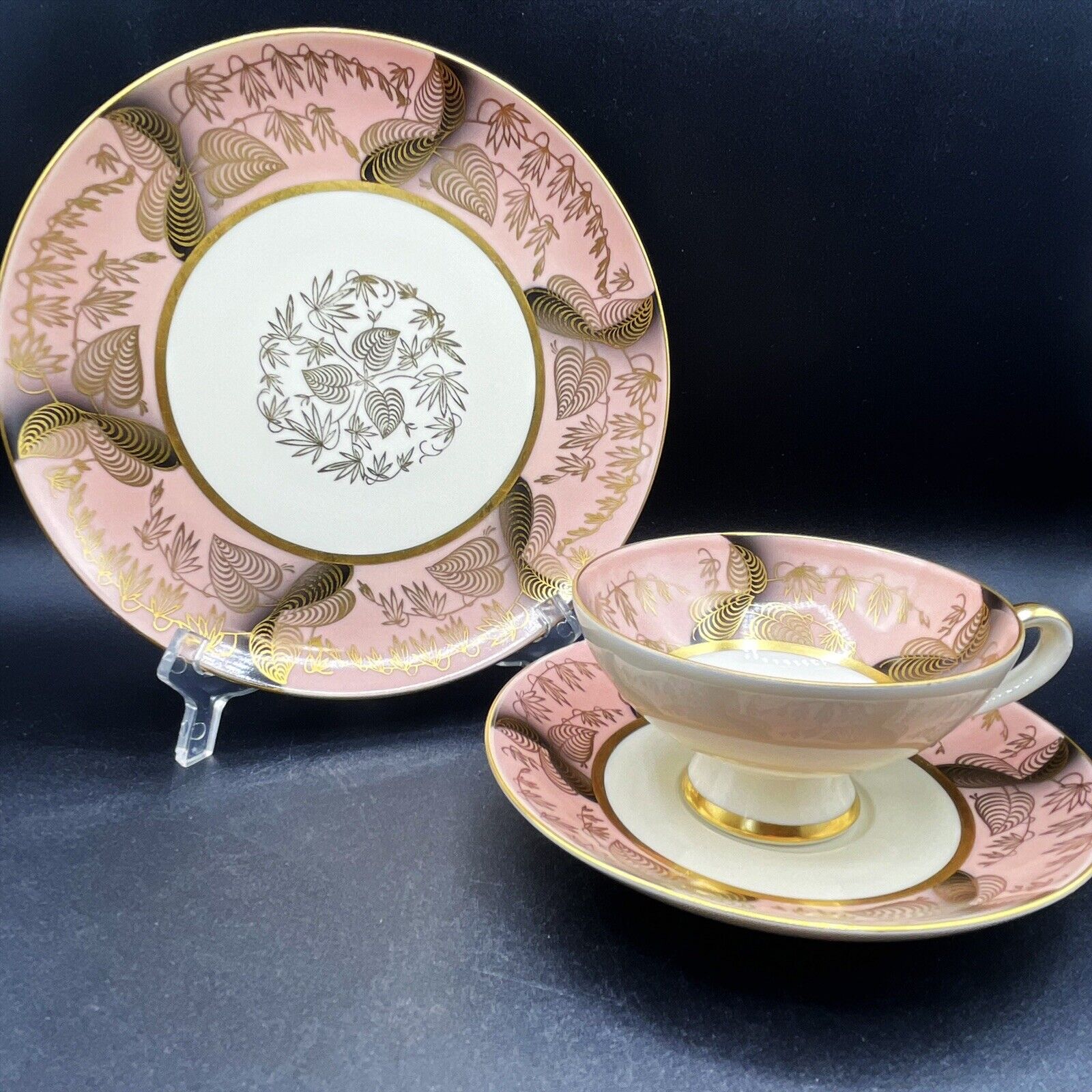 Alka Bavaria West Germany Tea Cup Trio Pink Gold #1054 Vintage Gilded