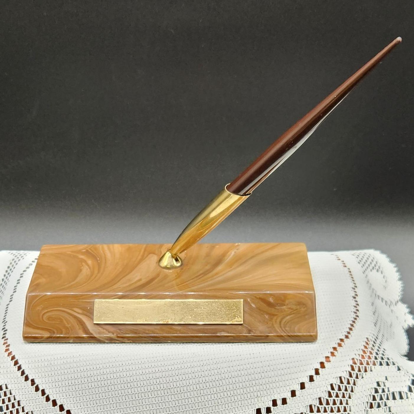 Vintage Sheaffer Faux Marble Fountian Pen Holder with Elegant Gold-Tone ...