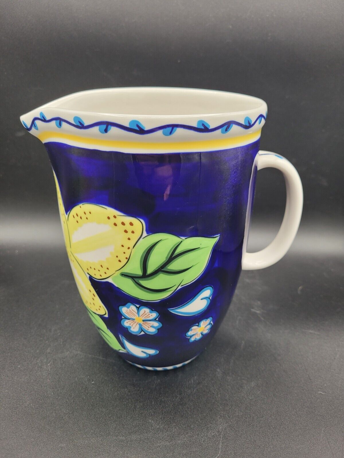 Starbucks Barista Ceramic Pitcher Cobalt Blue w/Lemons Floral 2002 TEA ...