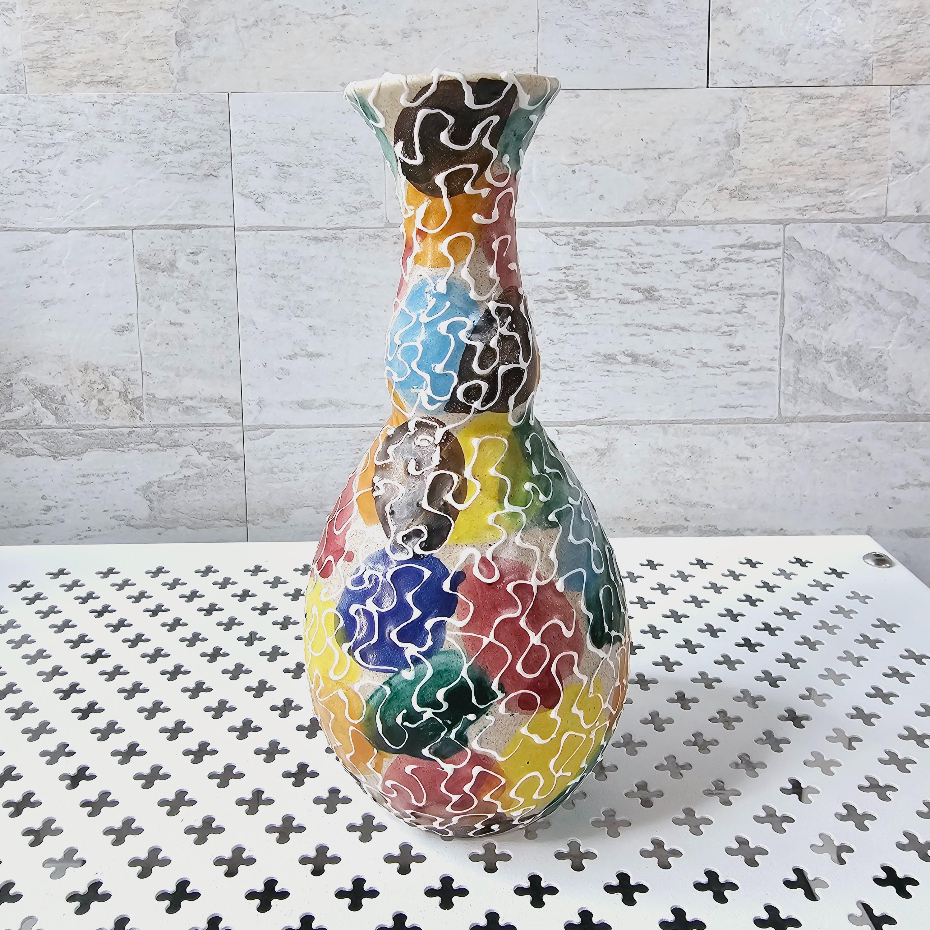 24 - Italian Pottery Ceramic Vase Gualdo Deruta Rainbow Colorful String ...