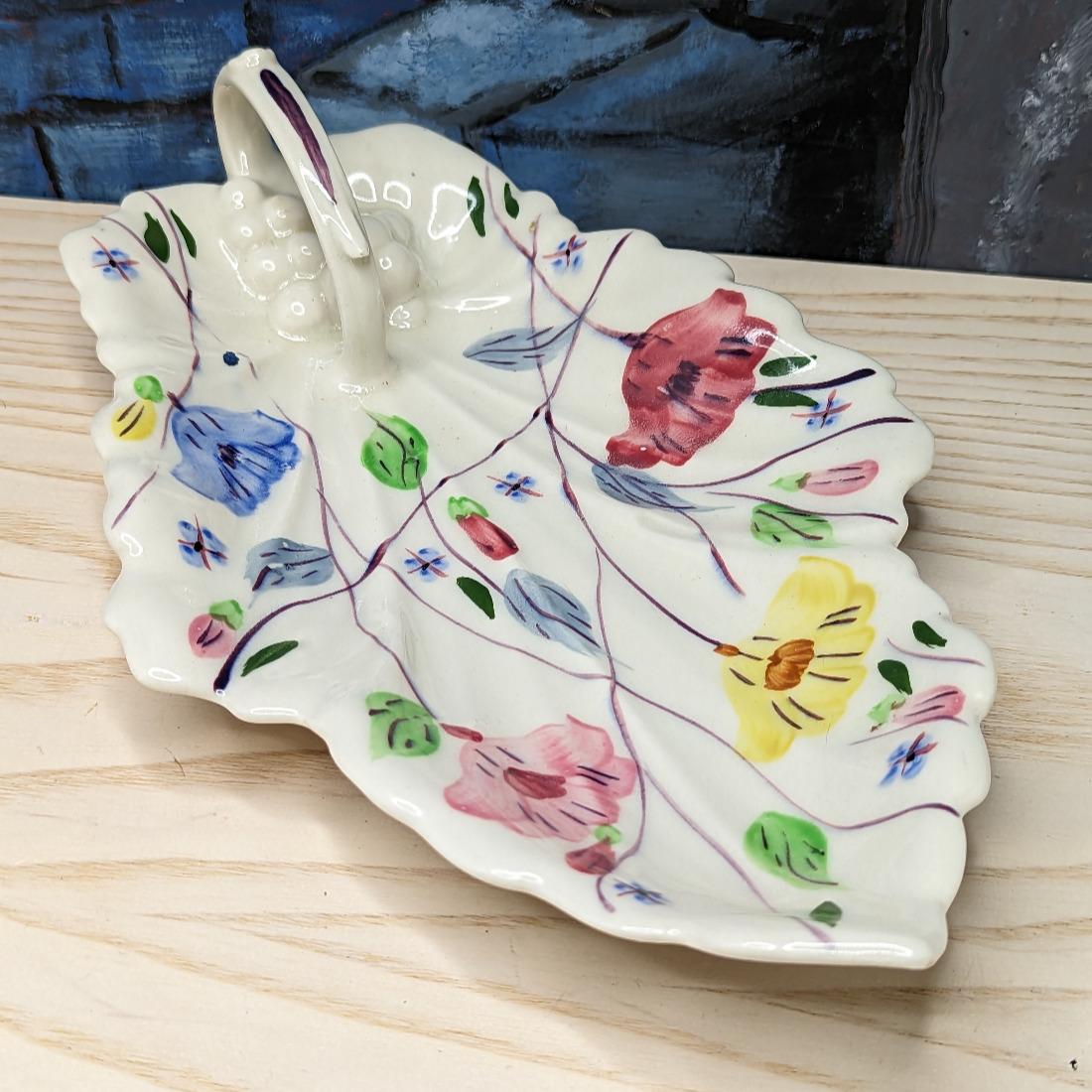 Blue Ridge China Pottery Chintz Leaf Handled Relish Dish Celery Nappy ...