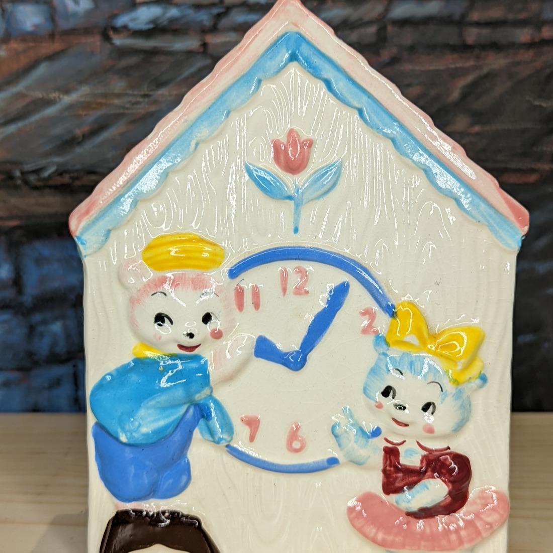 Relpo Bears at the Clock House Planter Anthropomorphic Japan 1960s