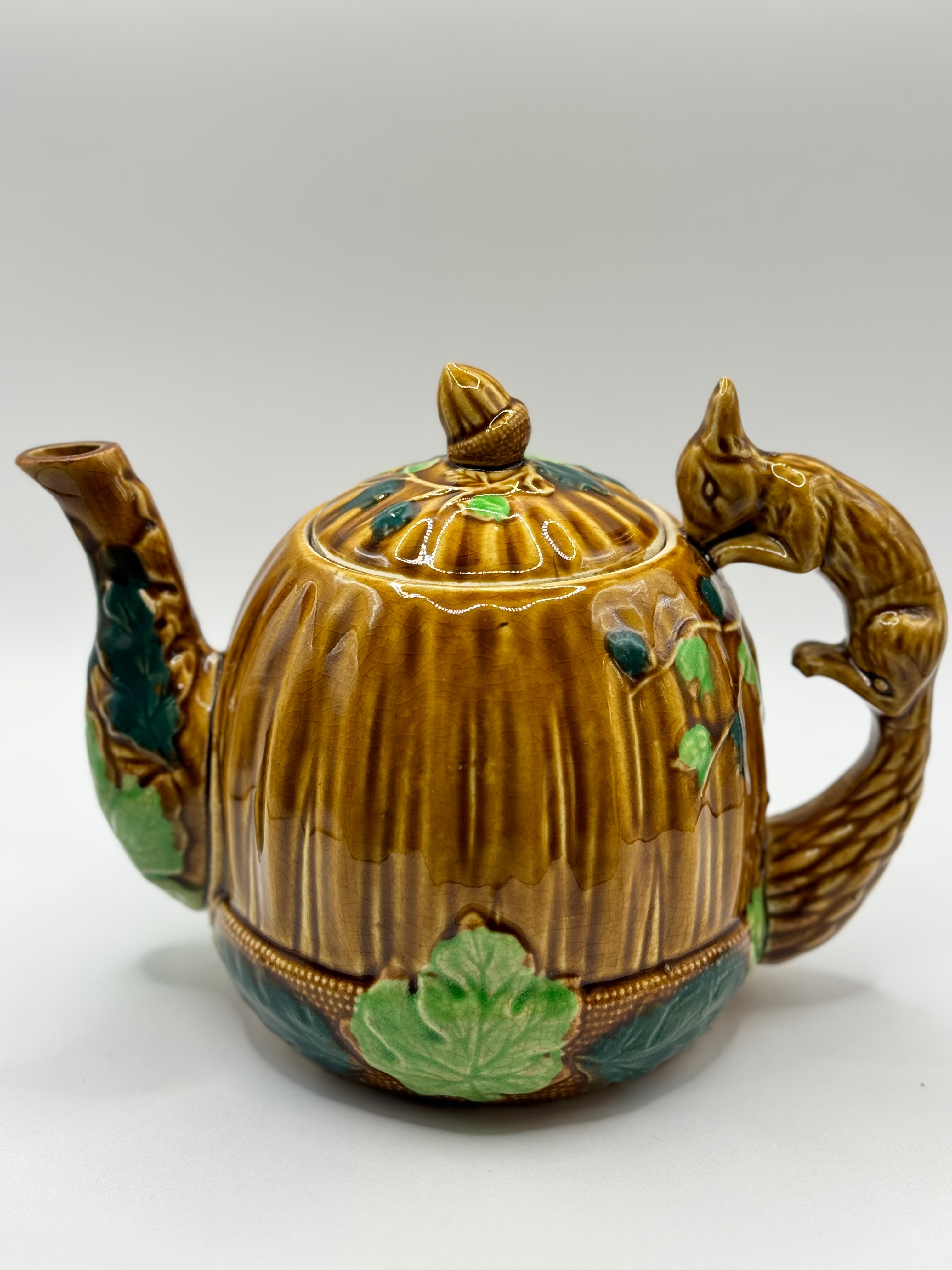 Vintage Japanese Majolica Ceramic Acorn Teapot with Squirrel Handle ...