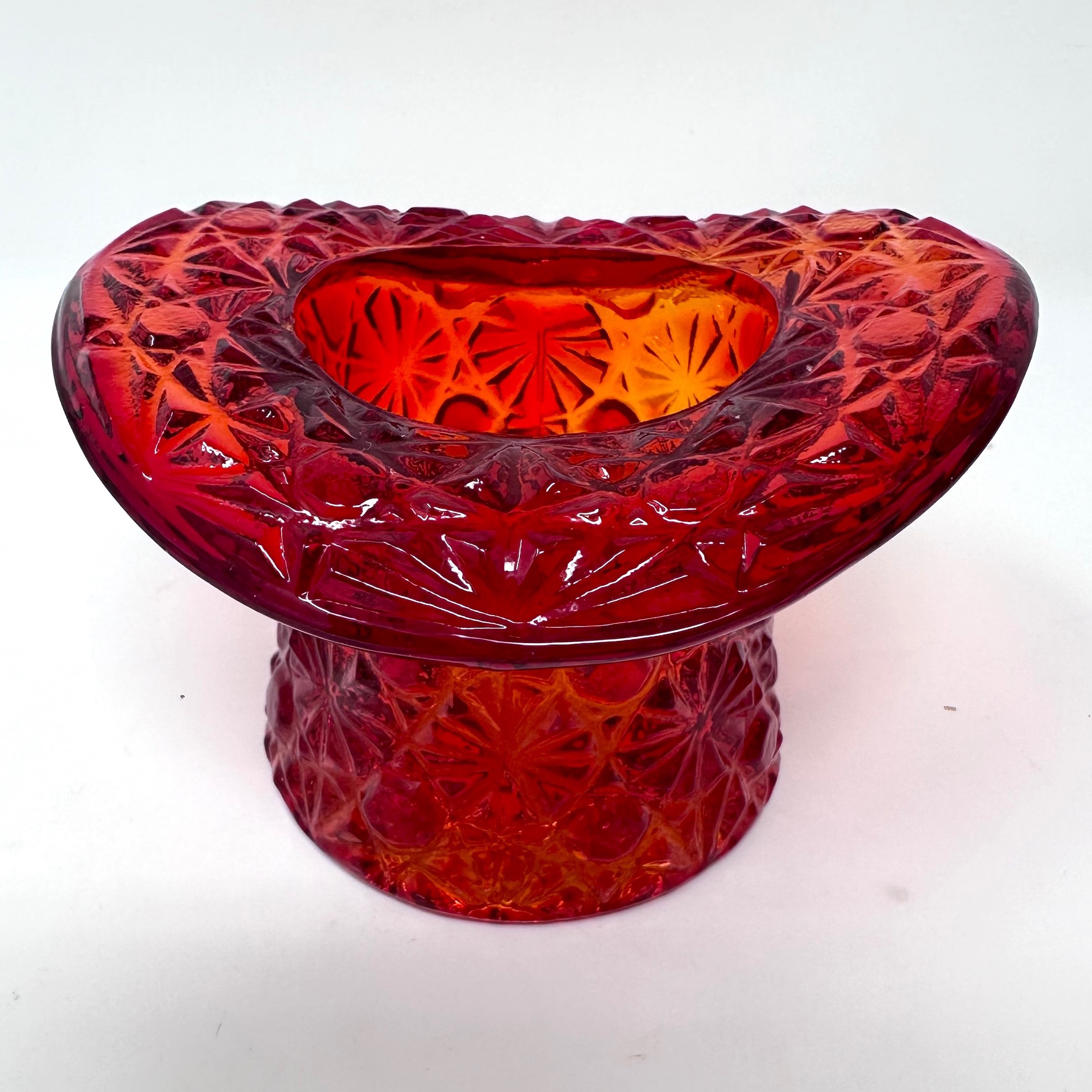 Fenton Amberina Glass Top Hat Vase Votive Toothpick Holder Daisy Button ...