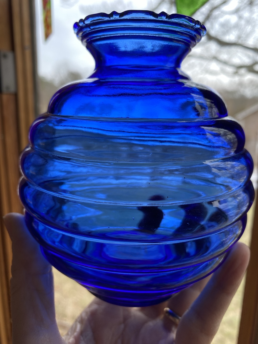 Cobalt Blue Beehive Ribbed Vase, Vintage, USA