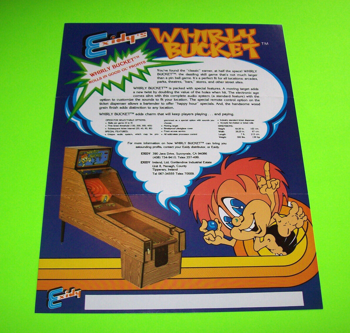 WHIRLY BUCKET EXIDY ORIGINAL REDEMPTION ARCADE GAME SALES FLYER BROCHURE