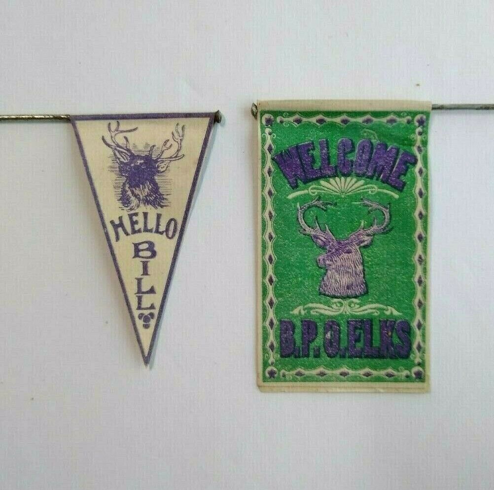 Hello Bill Antique Mini Flag Pins Lot Of (2) B.P.O.E Elks Brother Billy ...