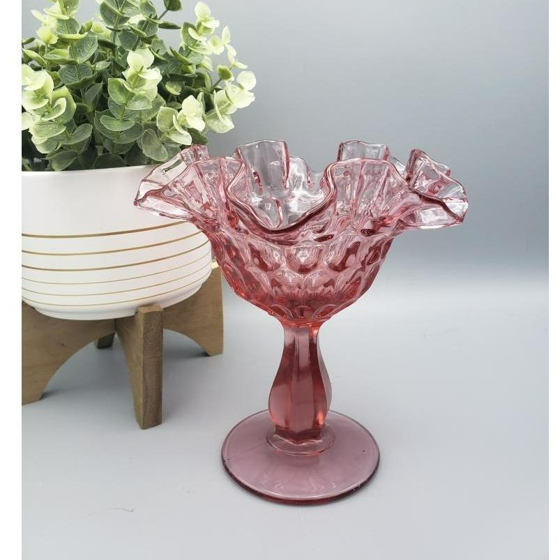 Fenton 4429 Thumbprint Colonial Pink Compote Pedestal Dish