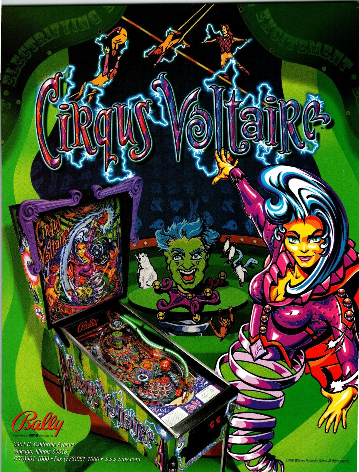 Cirqus Voltaire Pinball Machine Game FLYER 8.5" x 11" Original Art 1997 ...