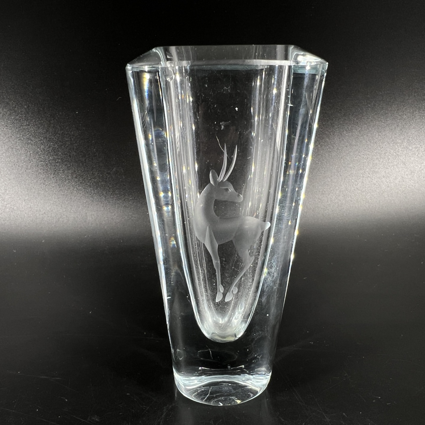 Stromberg Sweden Etched Stag Deer Crystal Bud Vase