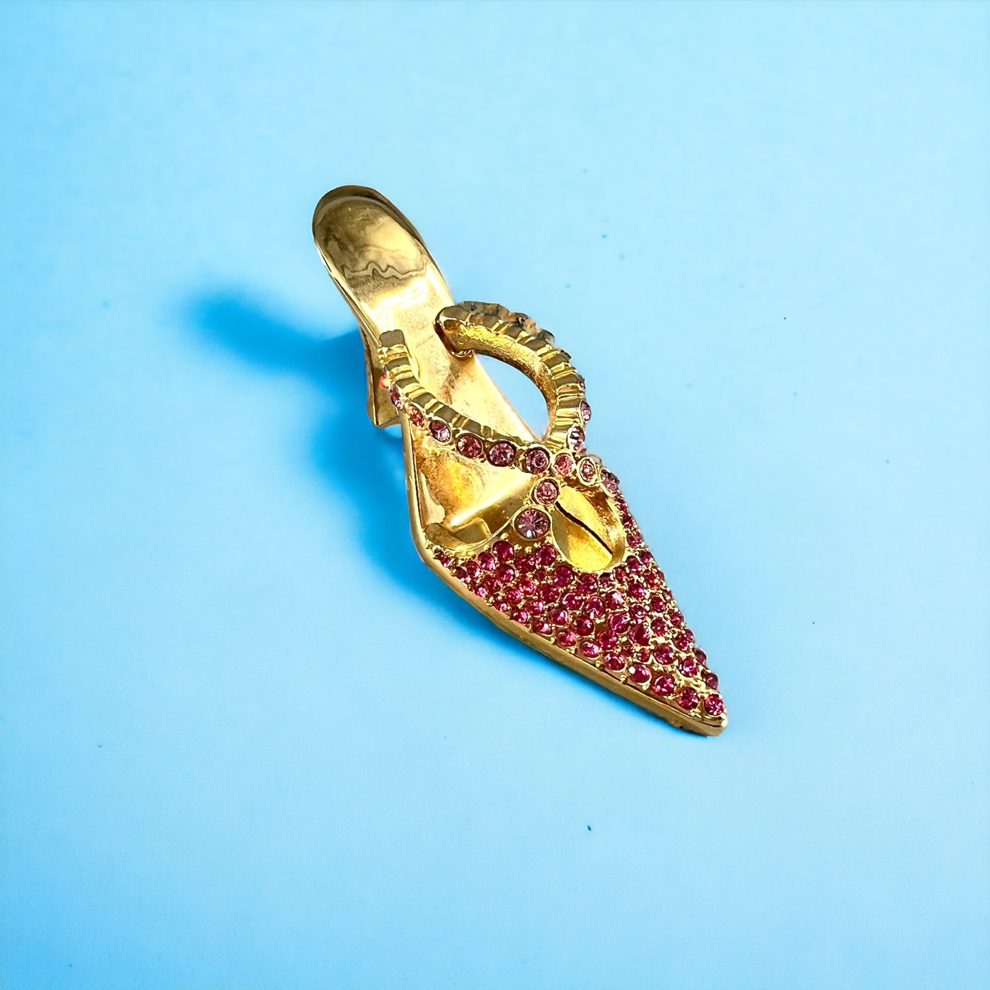 JuJu Palais Royal Gold Tone Pink Rhinestones High Heel Shoe Stiletto ...