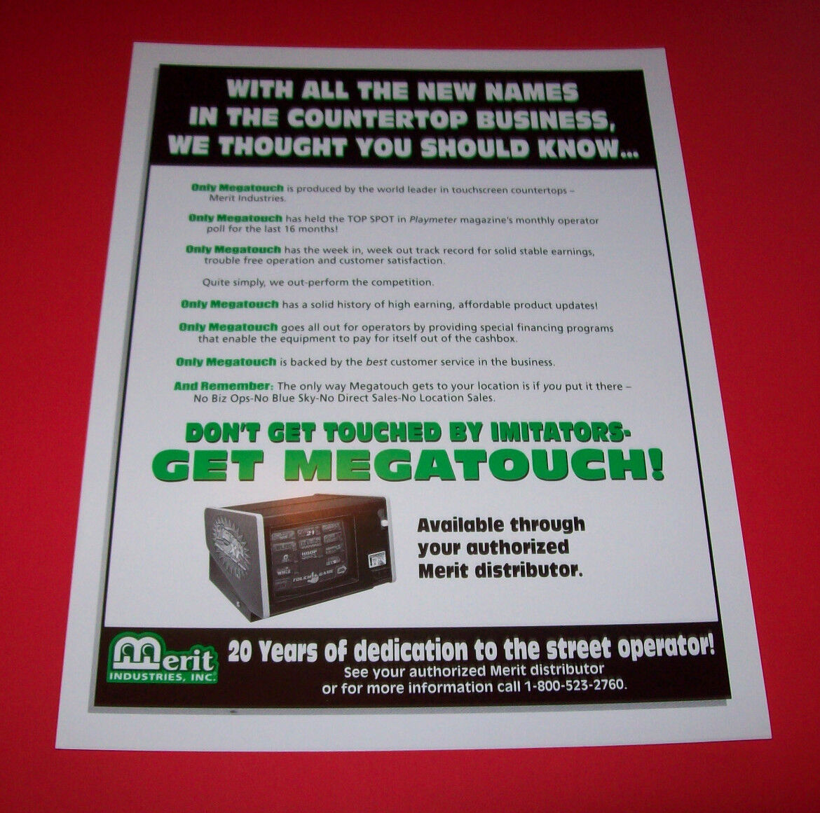 MEGATOUCH MERIT ORIGINAL NOS VIDEO ARCADE GAME SALES FLYER Vintage ...