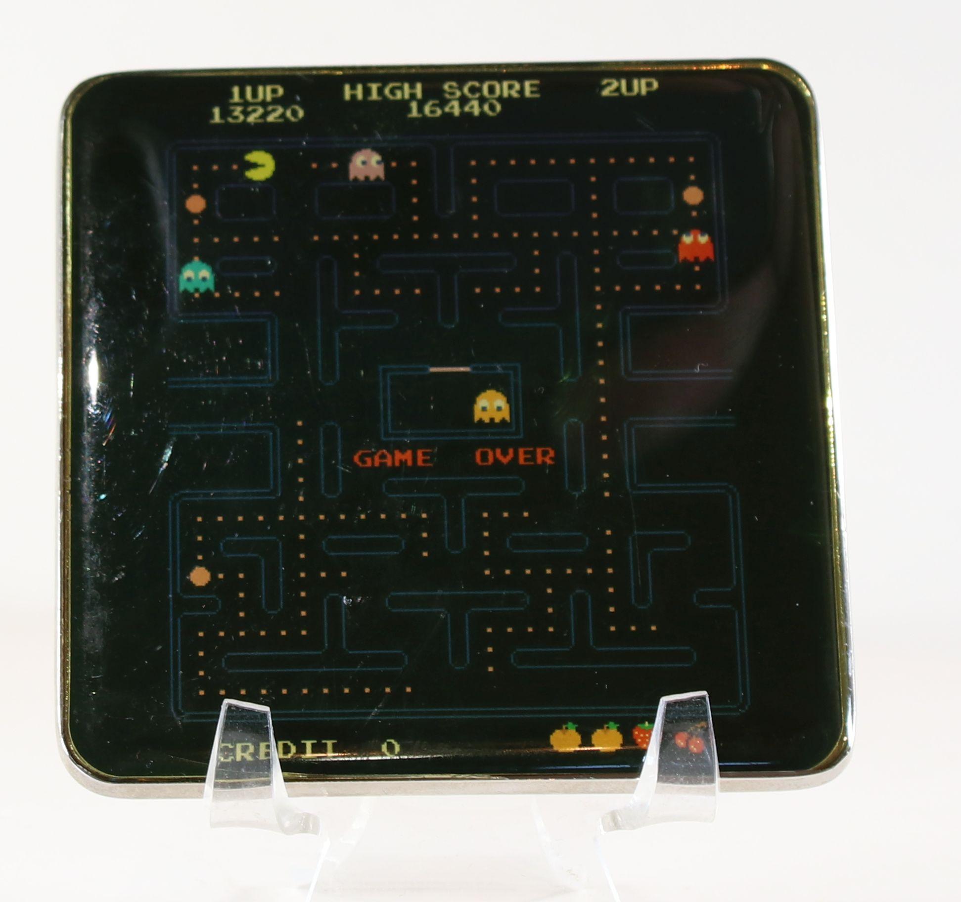 Pac-Man Game Screen Enamel Inlay Metal Buckle 2009 3.5" x 3.5"