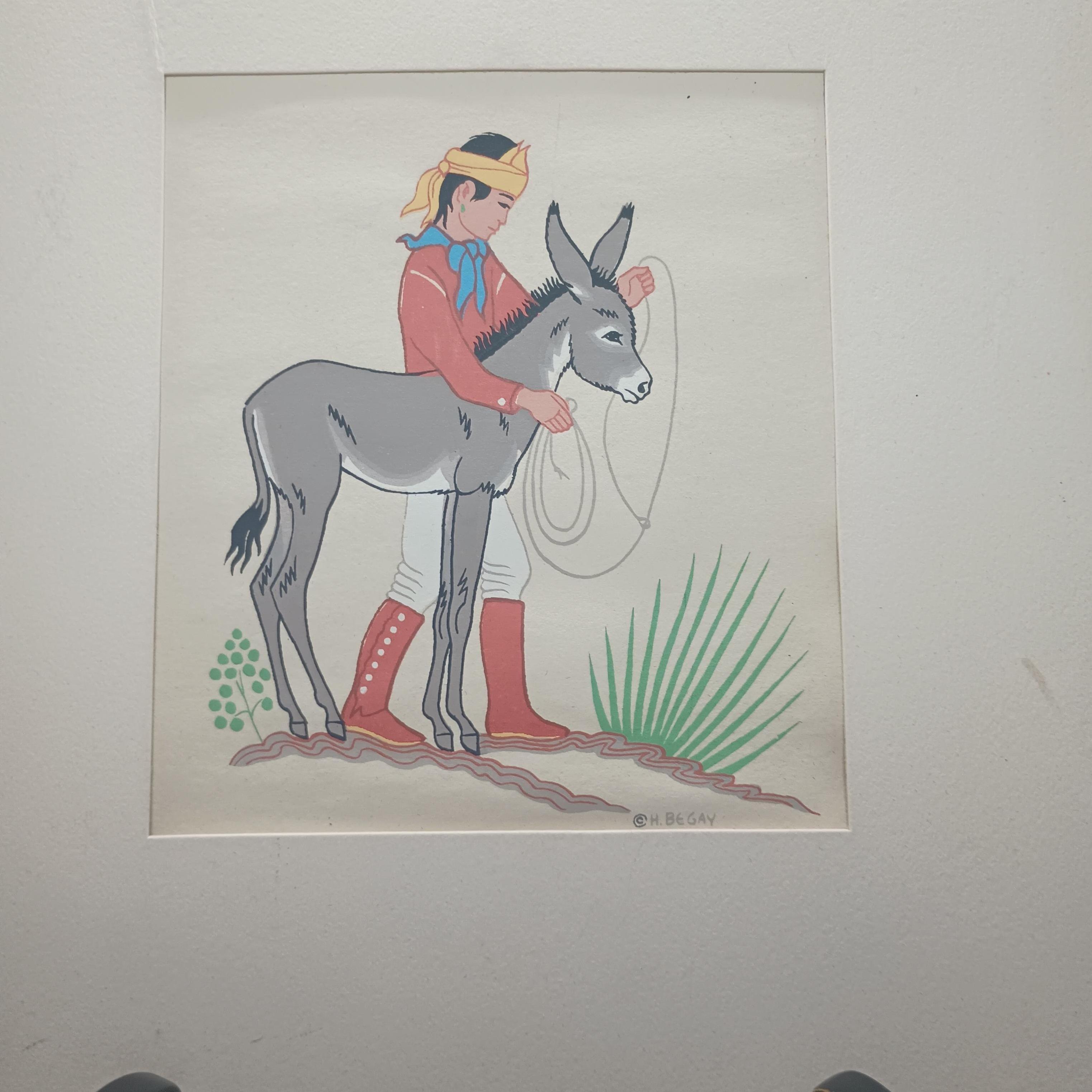 Navajo Boy With Donkey Artist H Begay Silkscreen Reproduction Tewa ...