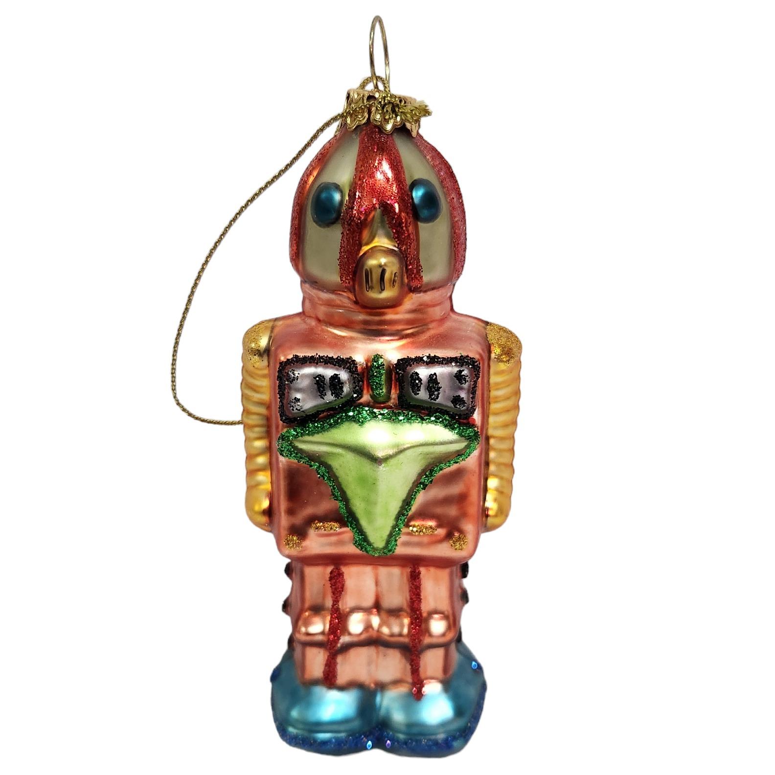 Vintage Robot Hand Painted Glass Christmas Tree Ornament