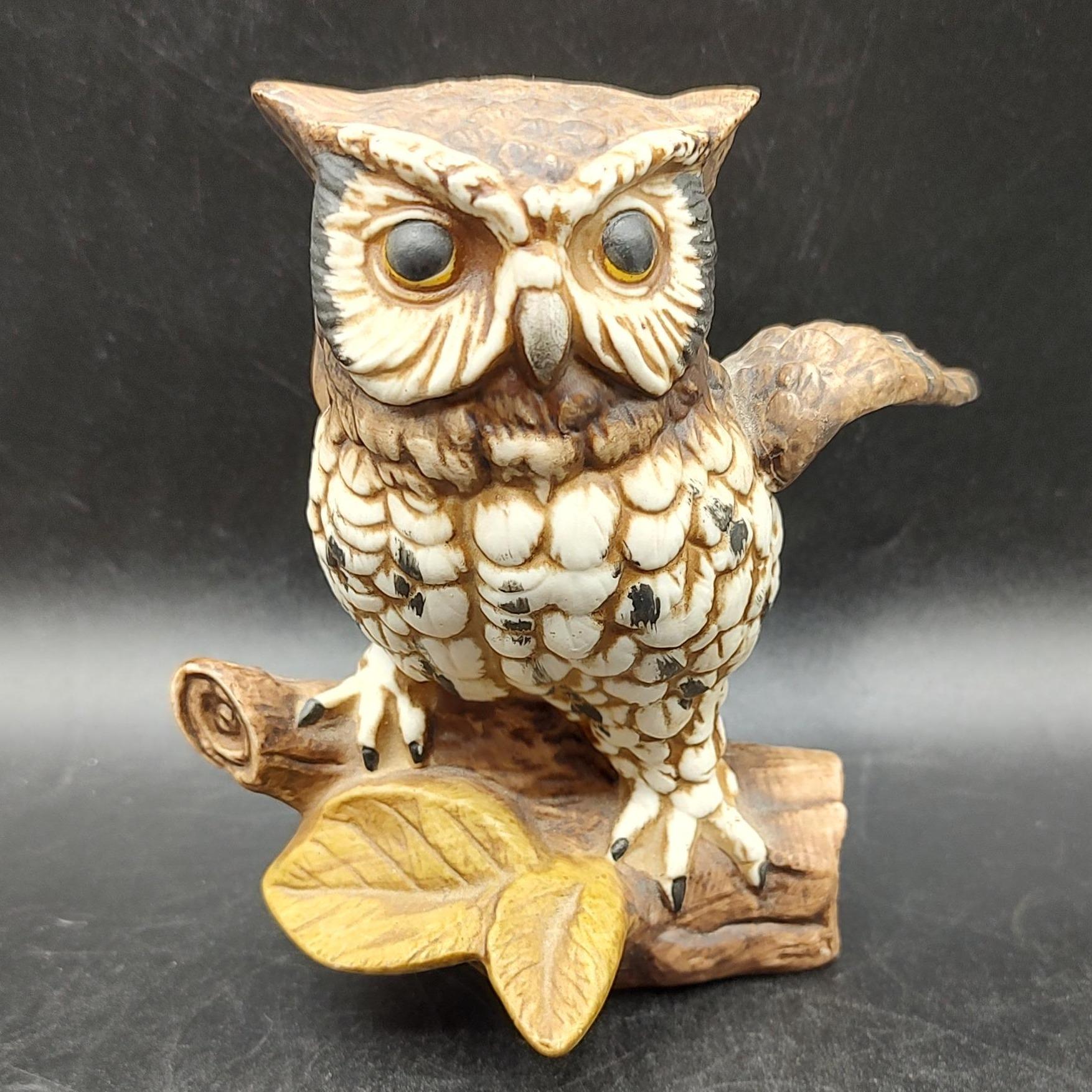 Vtg Homco Ceramic Brown Owl Figurine