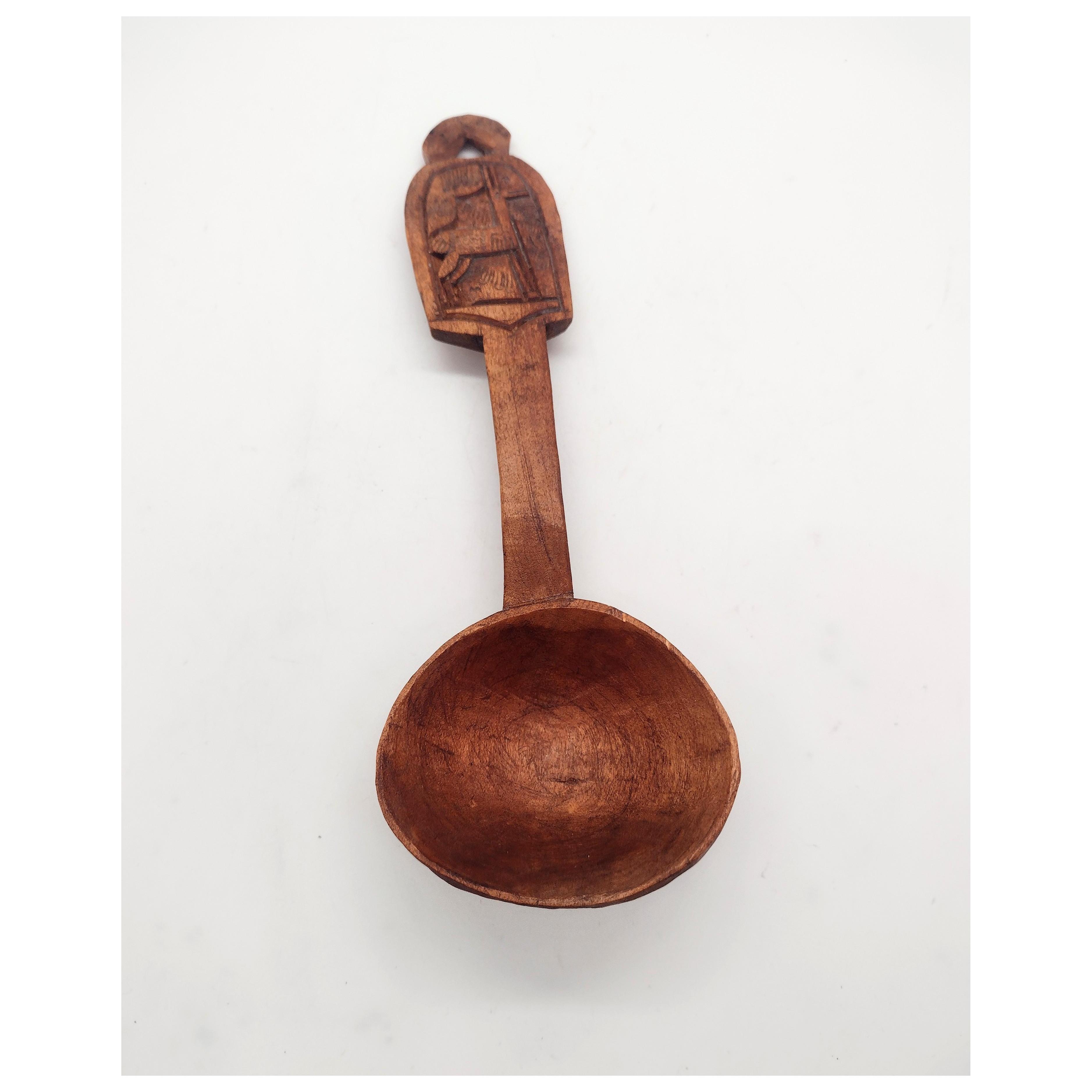 Vtg Old Primitive Hand Carved Wooden Ladle Folk Art Alpaca Llama Brown ...