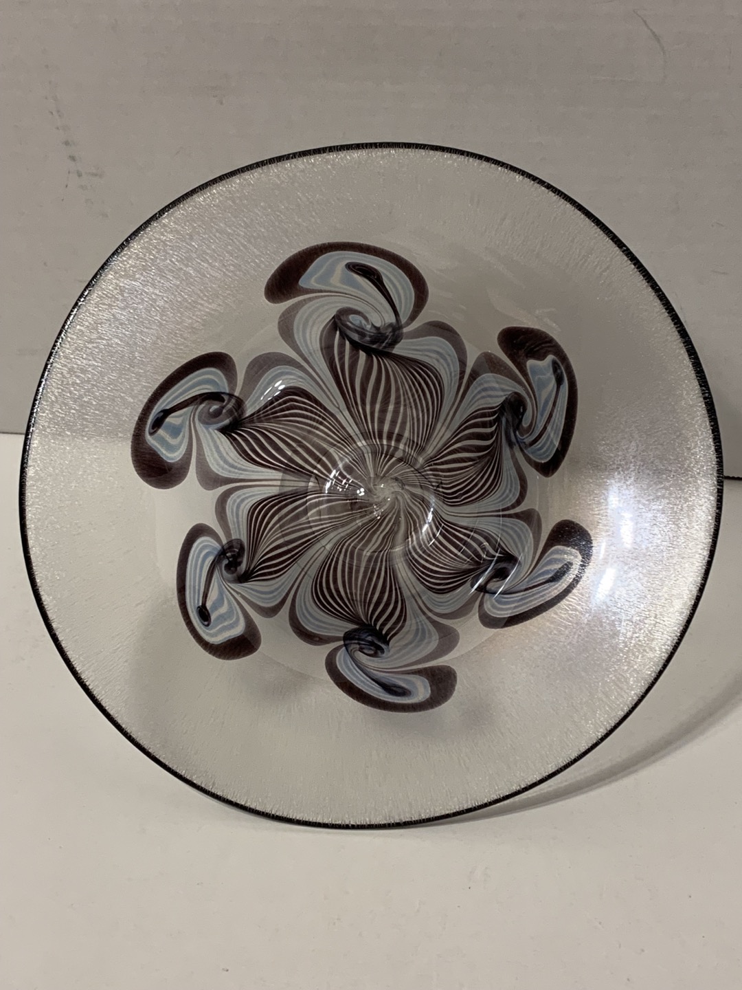 Vandermark 1985 Signed Blue & Purple Pulled Feather Stretched Art Glass ...