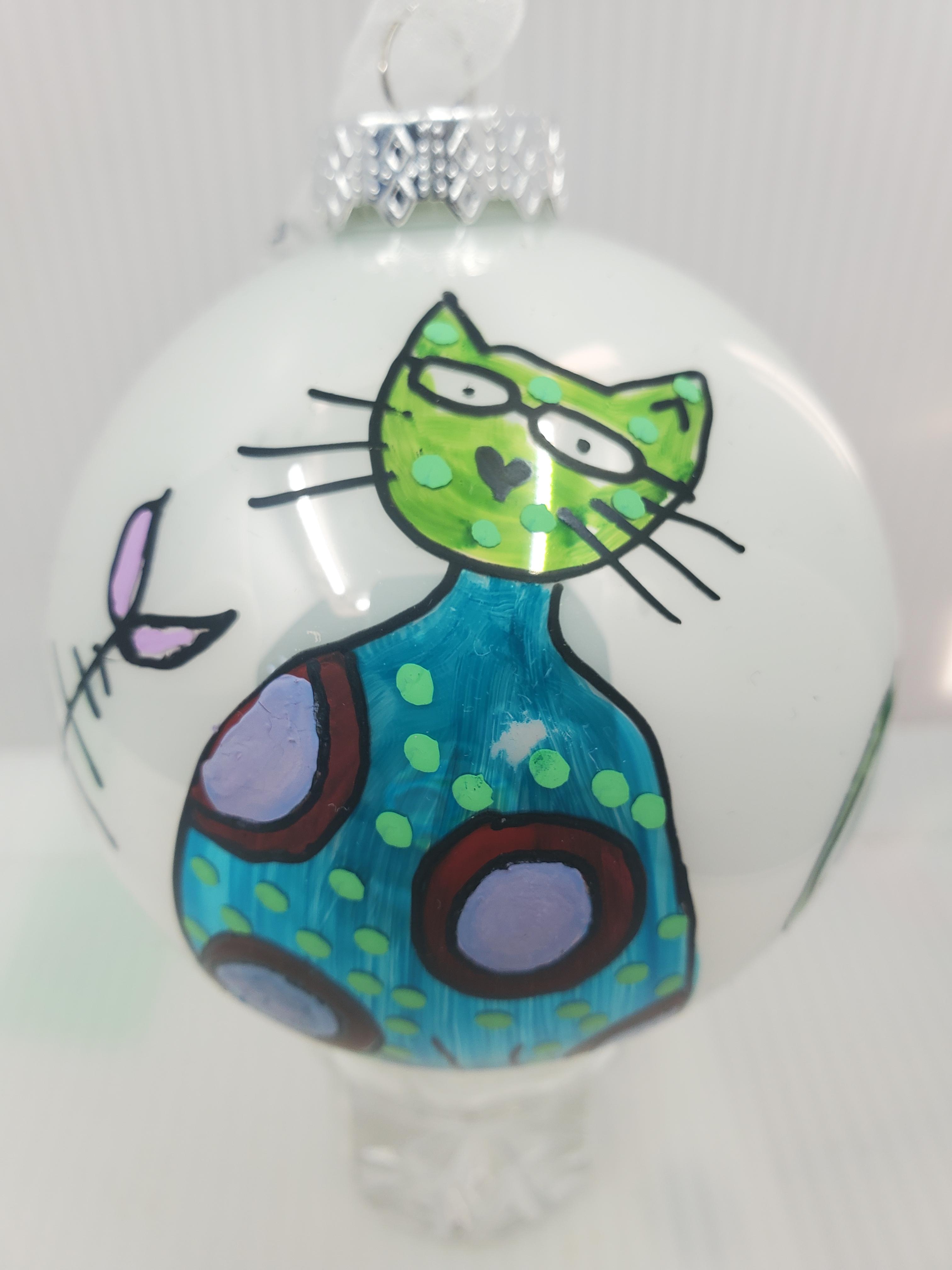 💙STAN💙 CATS WITH PERSONALITY 3.5" Glass Ornament With Handpainted Cat ...