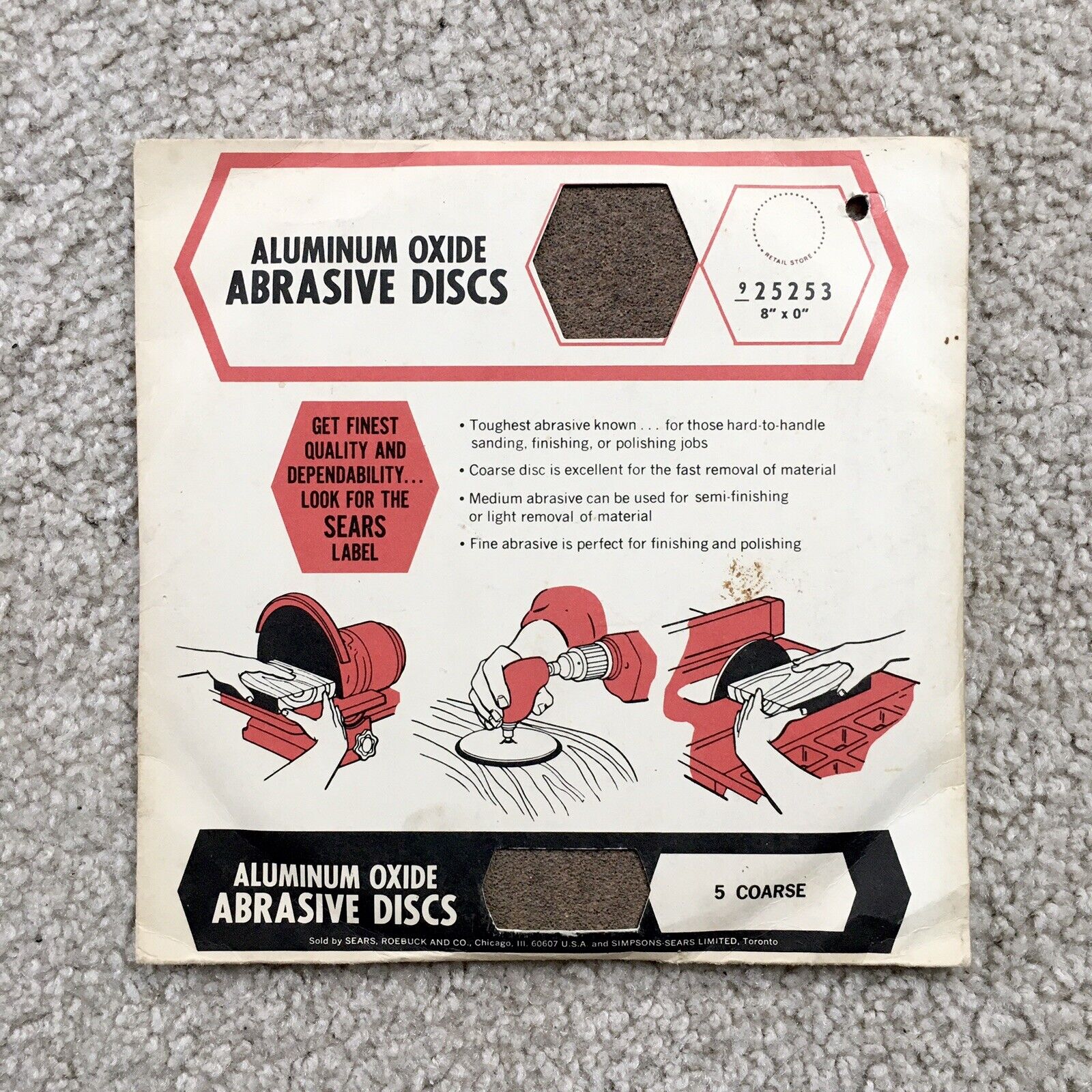 Vintage SEARS CRAFTSMAN Aluminum Oxide Abrasive Discs 8” NOS - 5 Coarse ...