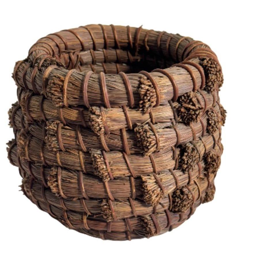 Vintage Handcrafted Basket Native American Coiled Pine Needles 5" Tall