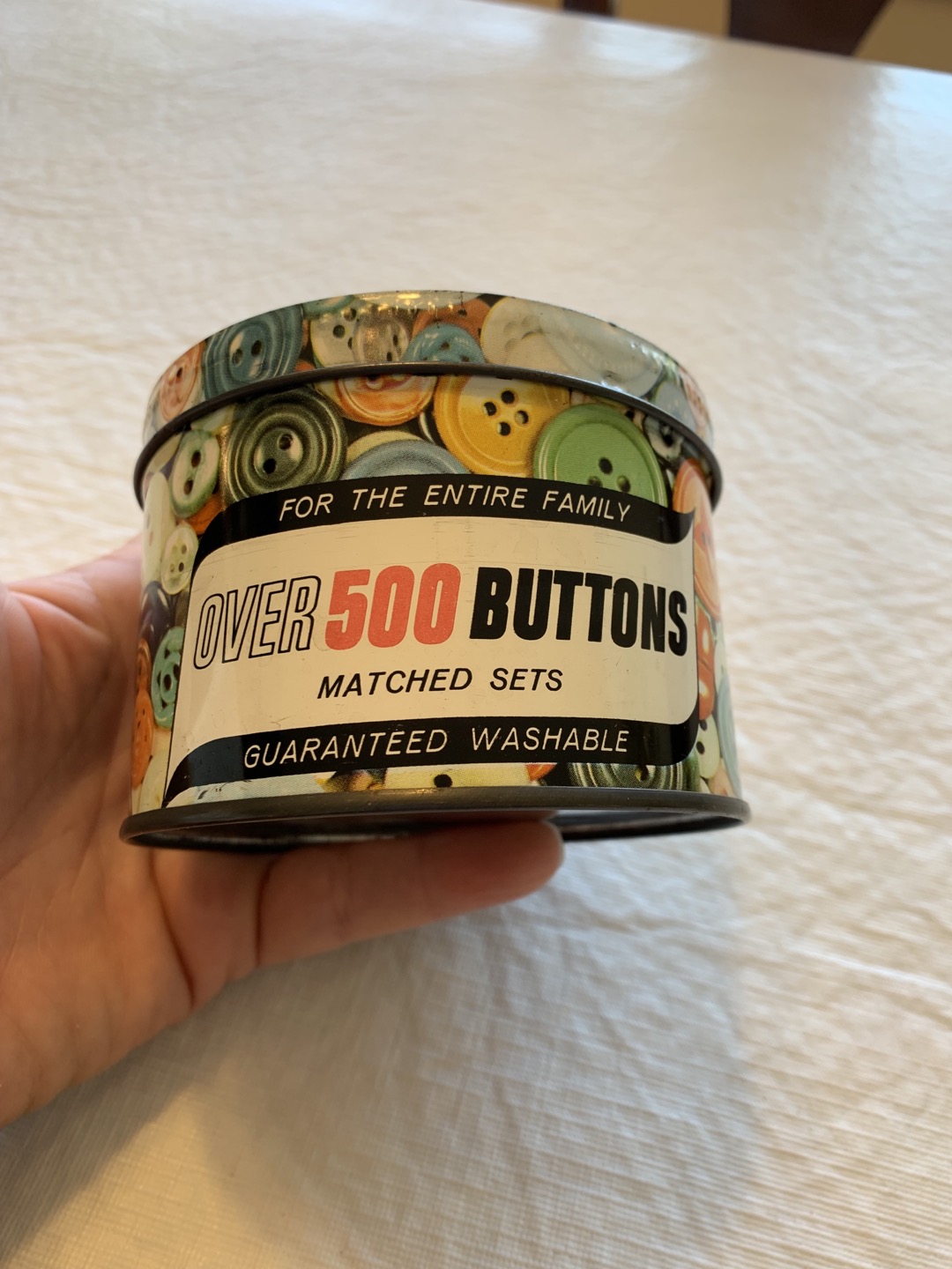 VTG Button Tin (Empty)1970s? “Over 500 Buttons For The Entire Family”