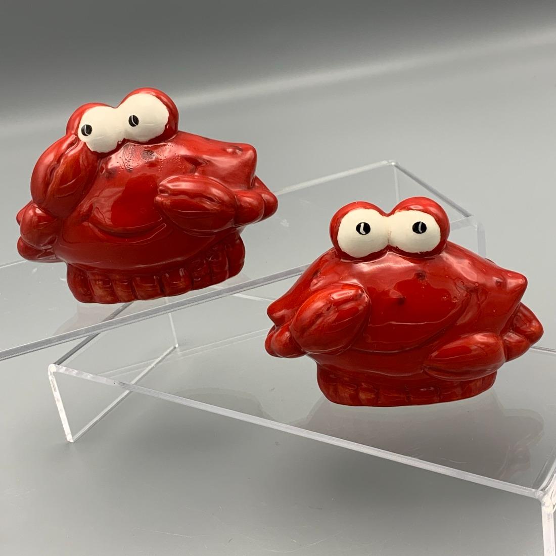 Nautical Beach Whimsical Smiling Red Crabs Salt Pepper Shaker Set With ...