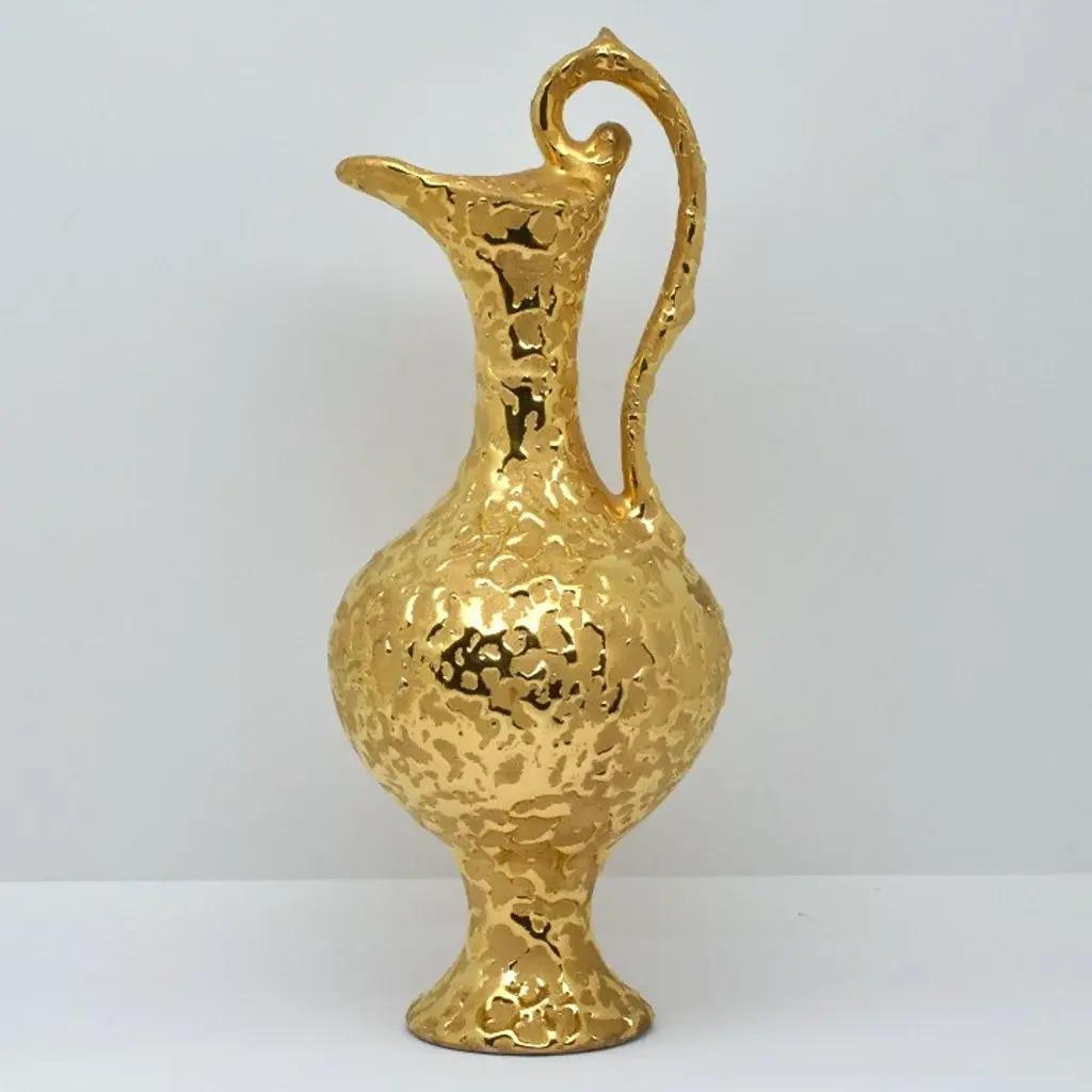 Vintage Hand Decorated Weeping Bright Gold Pitcher, 22K Gold, 1940s