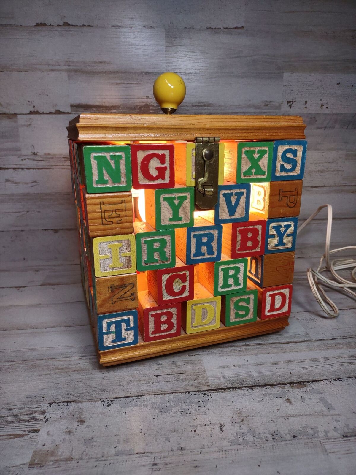 Vintage Wooden Alphabet Block Latch Box Children's Bedroom Lamp