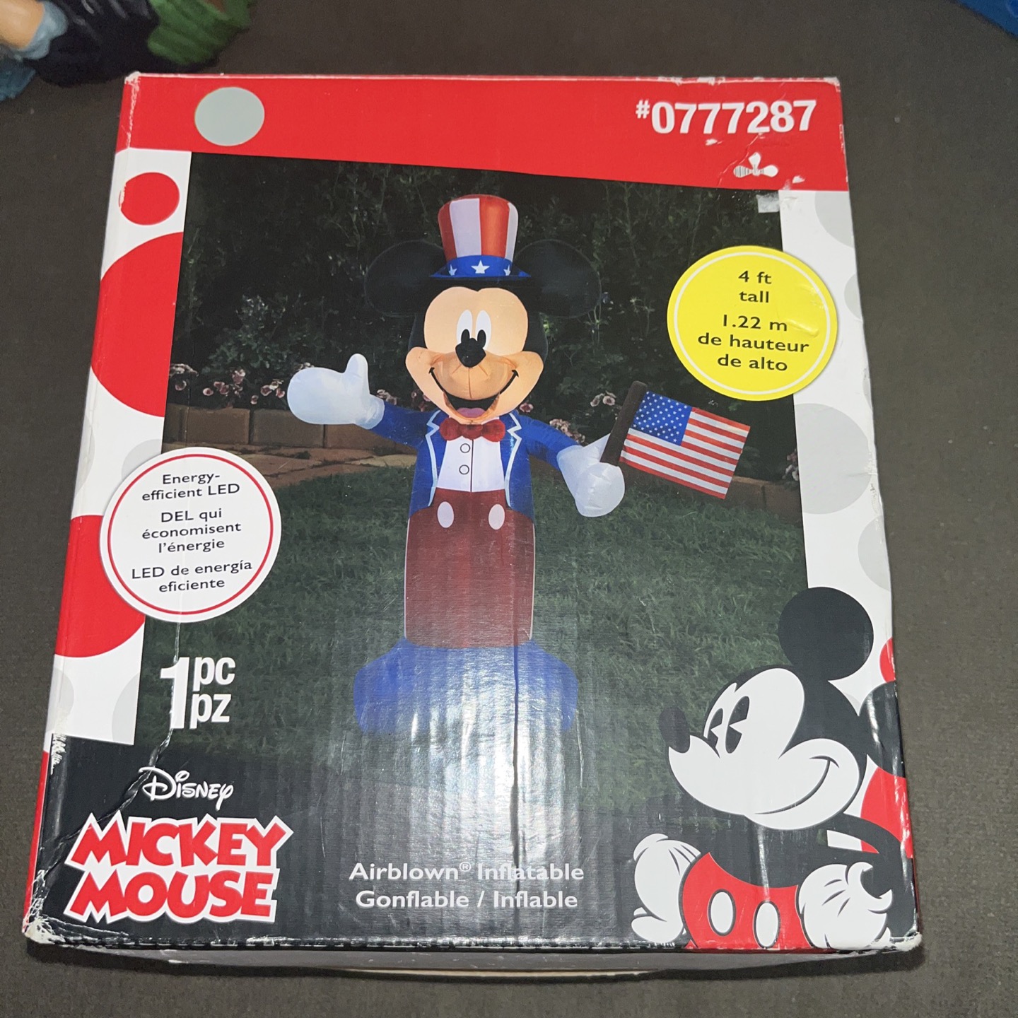 4’ Mickey Mouse Airblown Inflatable Patriotic Red White Blue Flag Gemmy ...