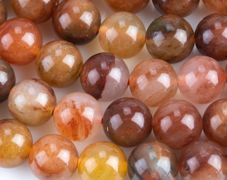 Natural Red Rutilated Quartz Beads Full Strands-15.5 inches- Round- 6mm ...