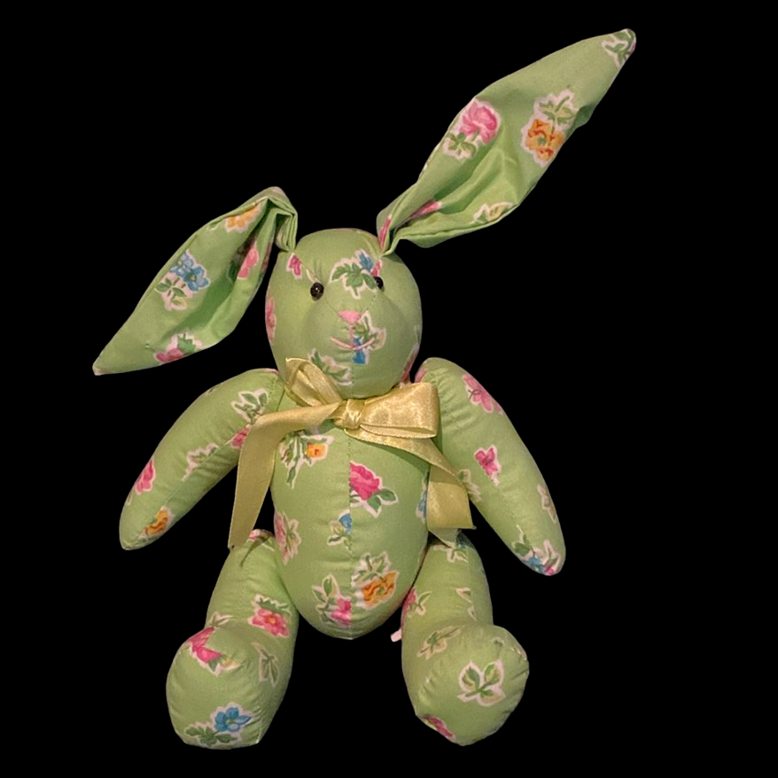 Sweet Floral Pattern Plush Bunny Rabbit with Posable Arms, Legs and Ears