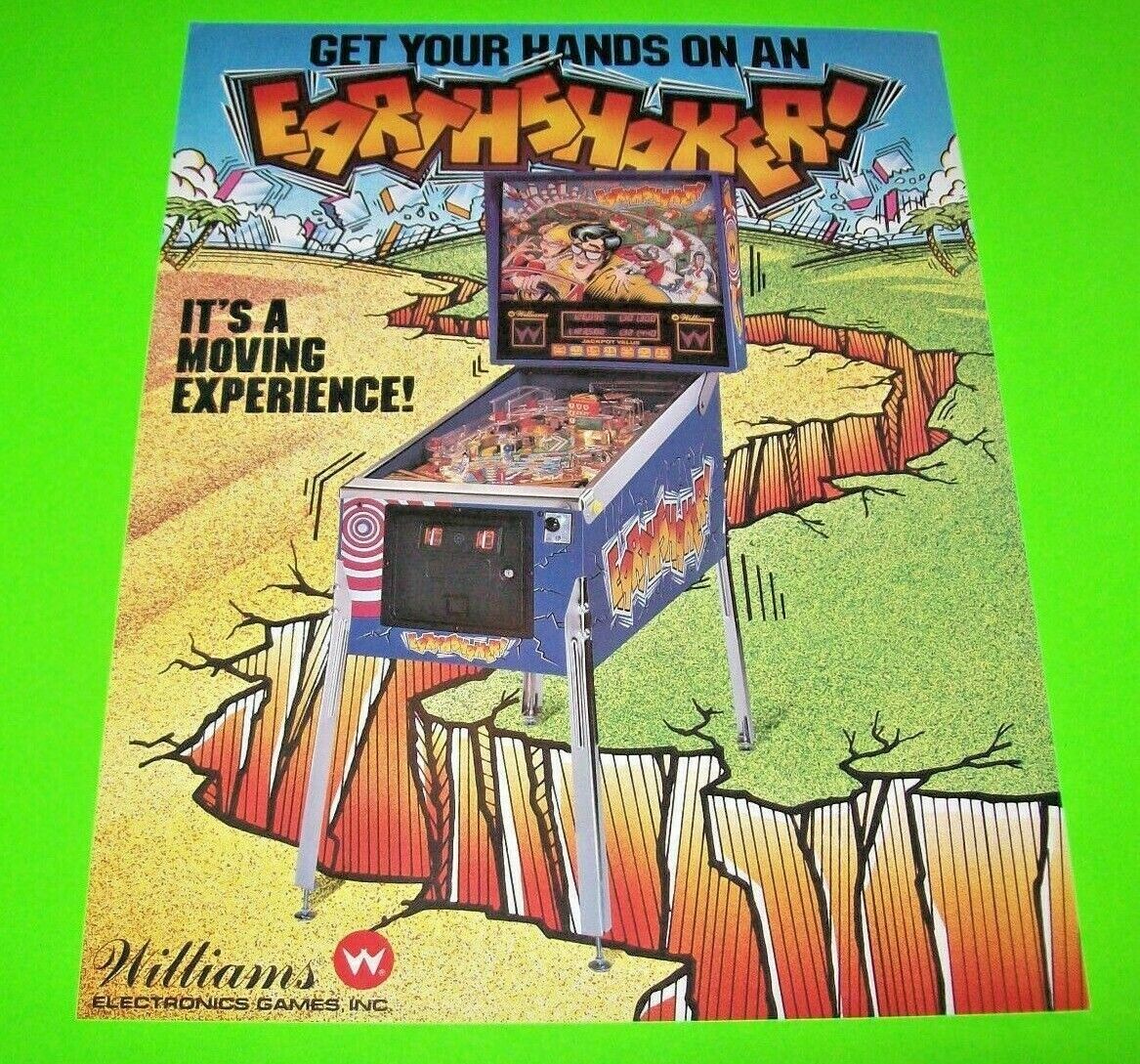 Earthshaker Pinball FLYER Original Unused 1989 Game Art Sheet Earthquake
