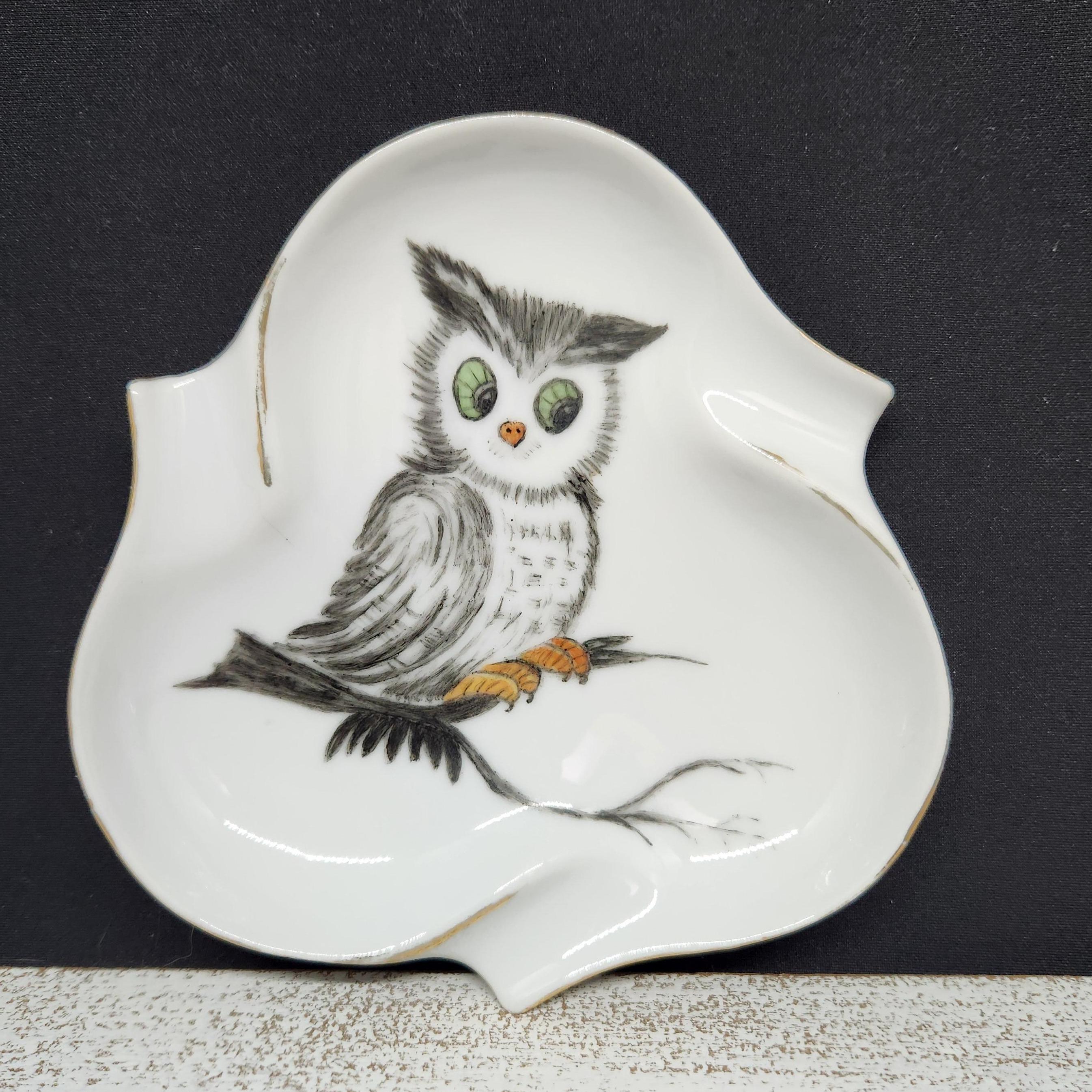 Vintage Hand Painted Owl Ashtray, 1963