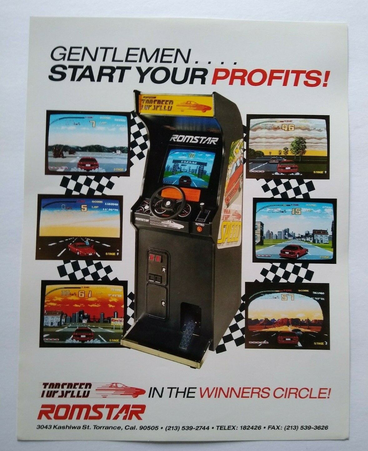 Top Speed Arcade FLYER Original Retro Video Game Auto Race Driving Artwork