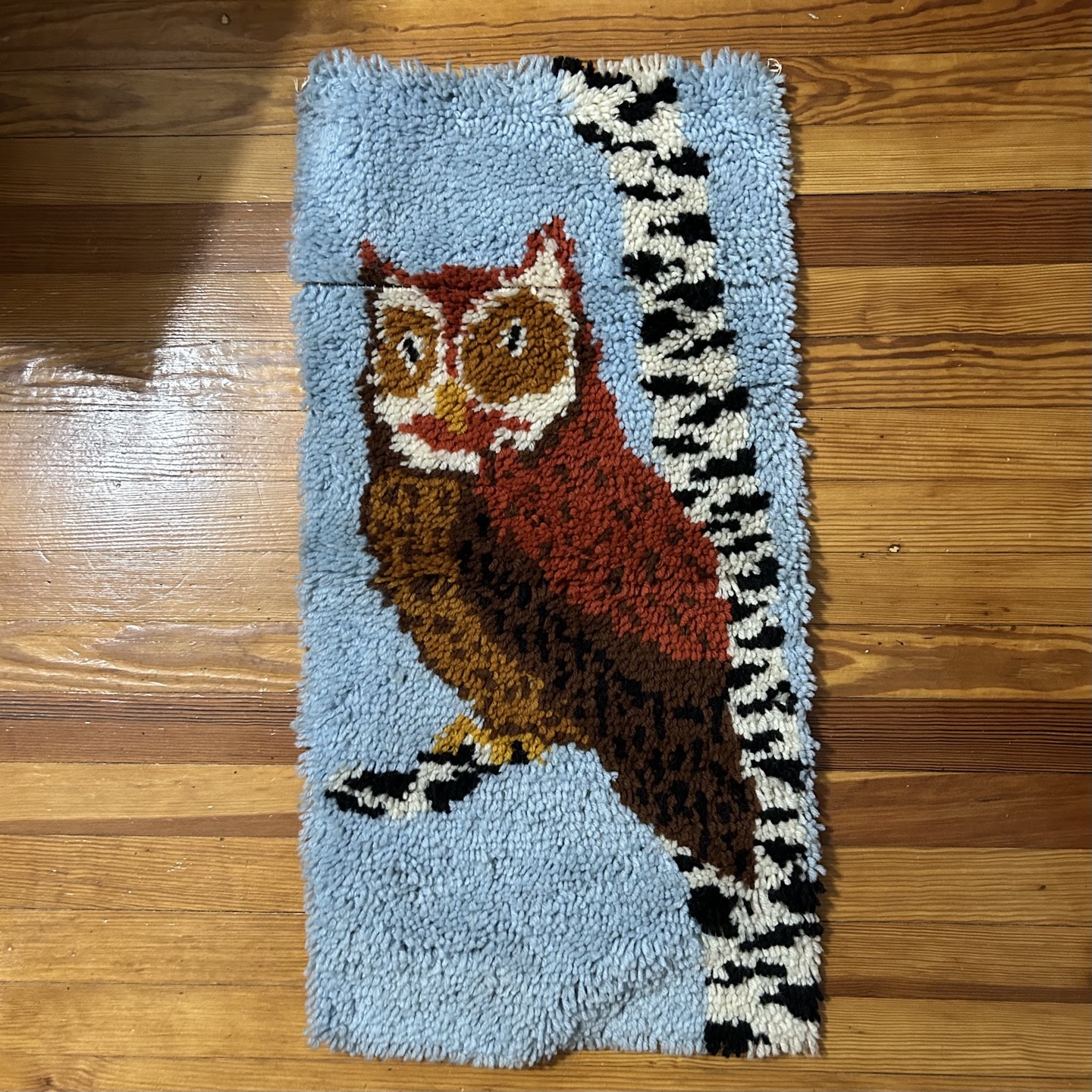 Vtg Latch Hook Owl Rug Wall Hanging
