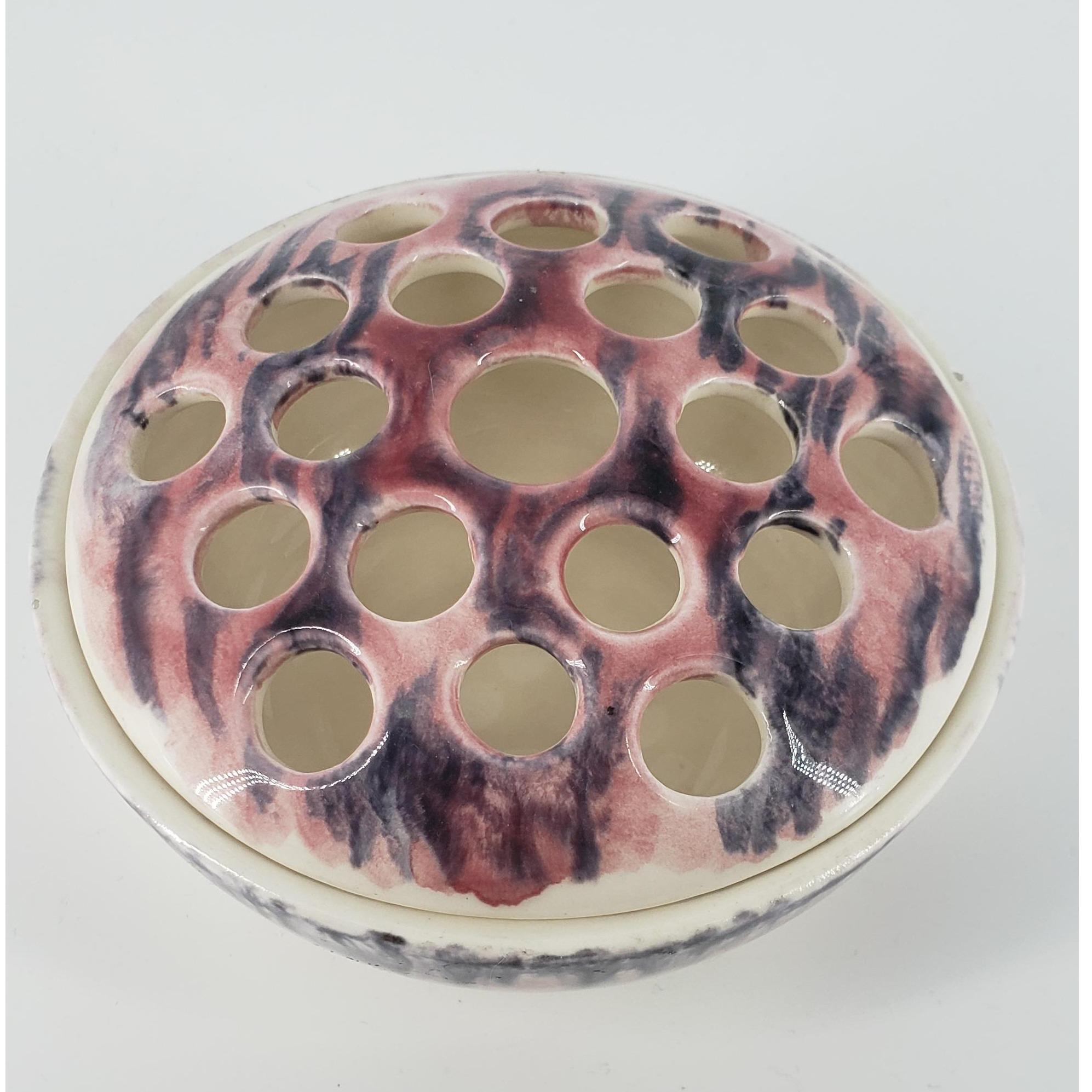 Stone Meadow Vermont Flower Frog Cream with Pink and Purple Drip Glaze