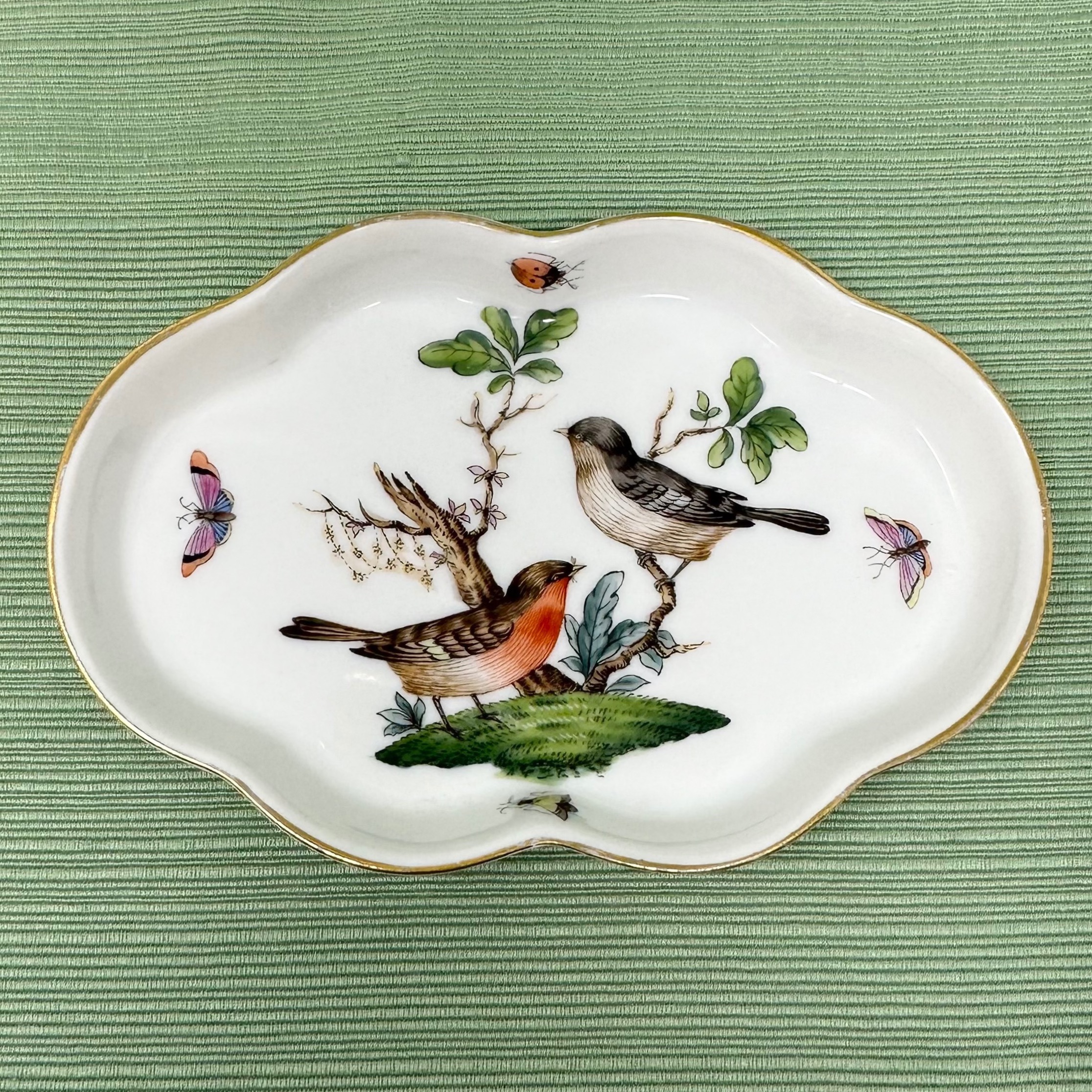 Antique Herend Hand Painted Porcelain Rothschild Bird Trinket Dish Pin Tray