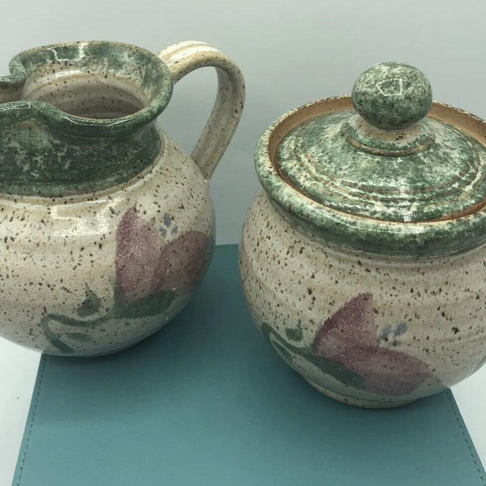 Original Parsley Pottery Magnolia Creamer & Sugar