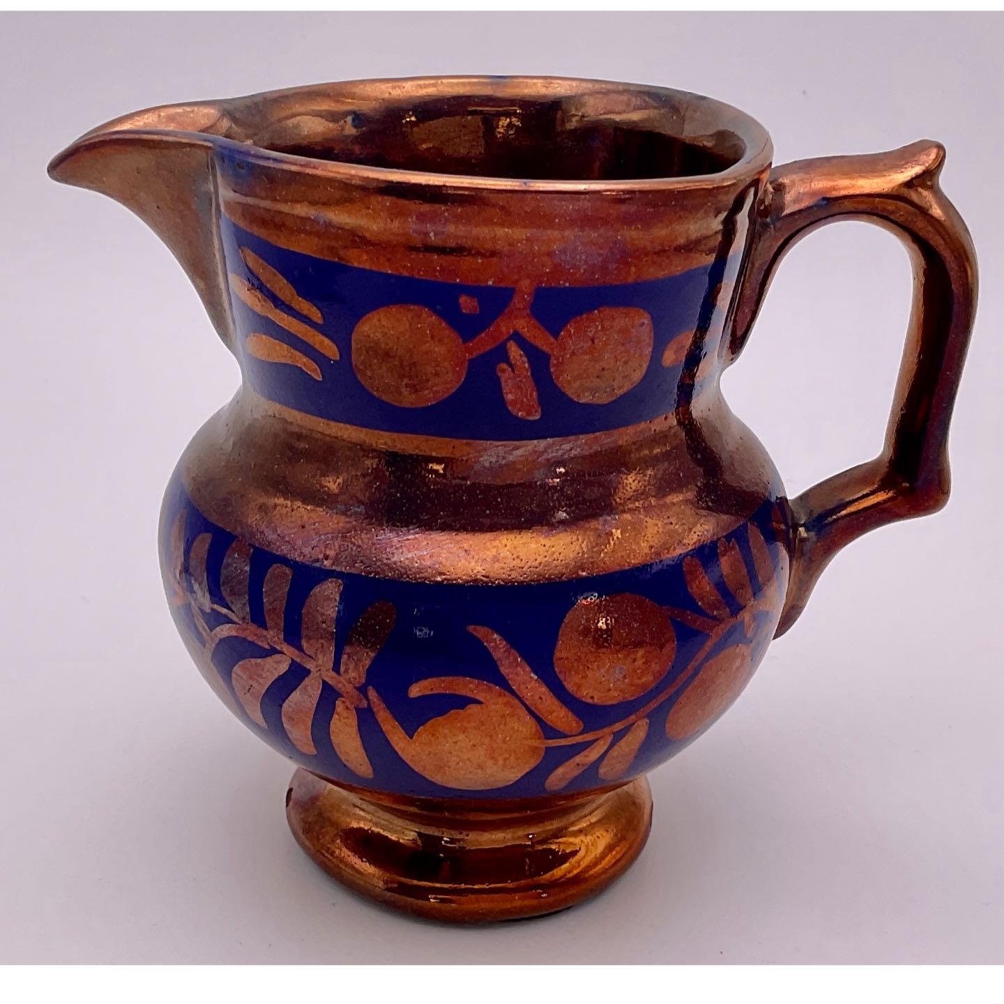 Vintage Copper Lusterware Ceramic Pitcher Creamer Cobalt Blue Floral ...