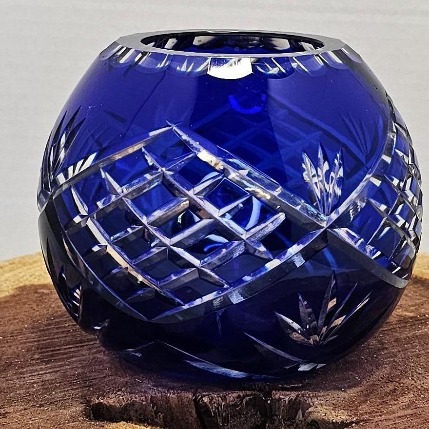Cobalt Blue Cut to Clear Crystal Bowl Crystal Legends by Godinger
