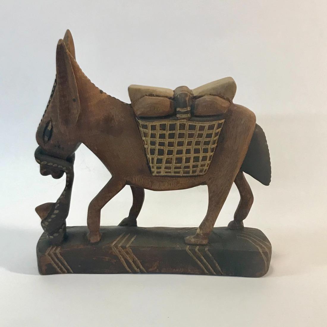 Hand-carved Aztec Vintage Wooden Western Primitive Mexican Burrow/Donkey
