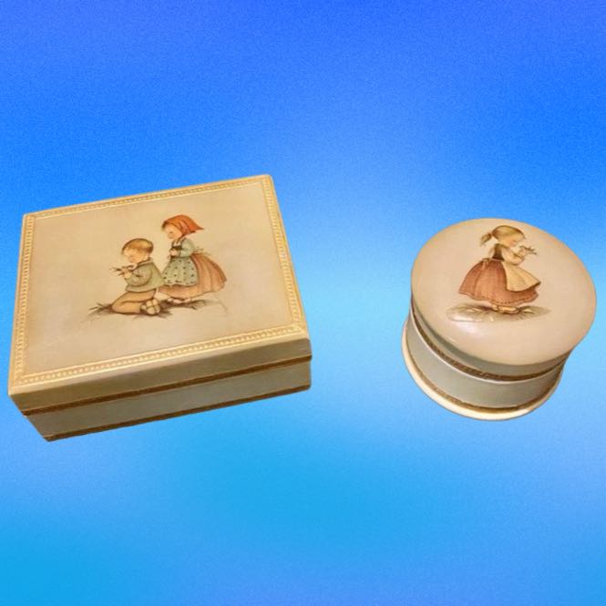 Vintage Hummel Design Trinket Boxes with Handmade Decoupage (Set of 2)