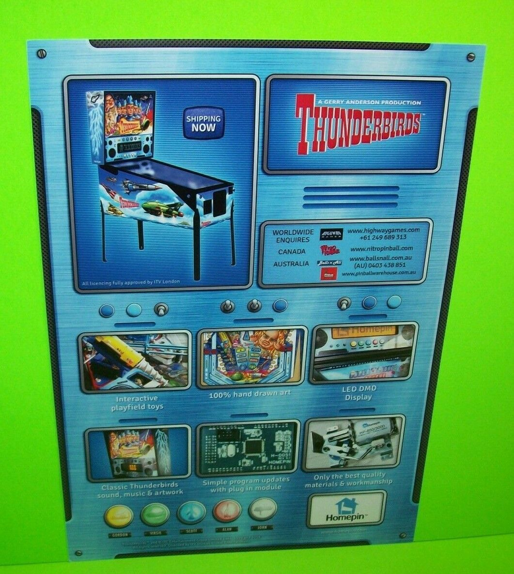 Thunderbirds Pinball Machine FLYER Artwork Sheet Original Homepin Australia
