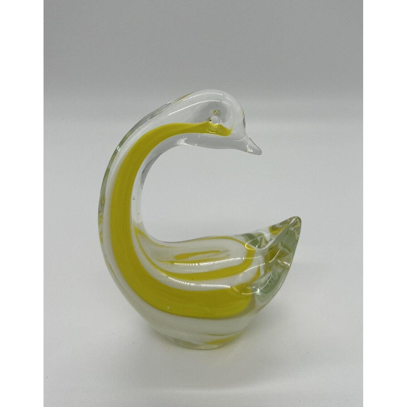 Art Glass Paperweight Duck Swan Goose Bird Yellow White Clear Swirl