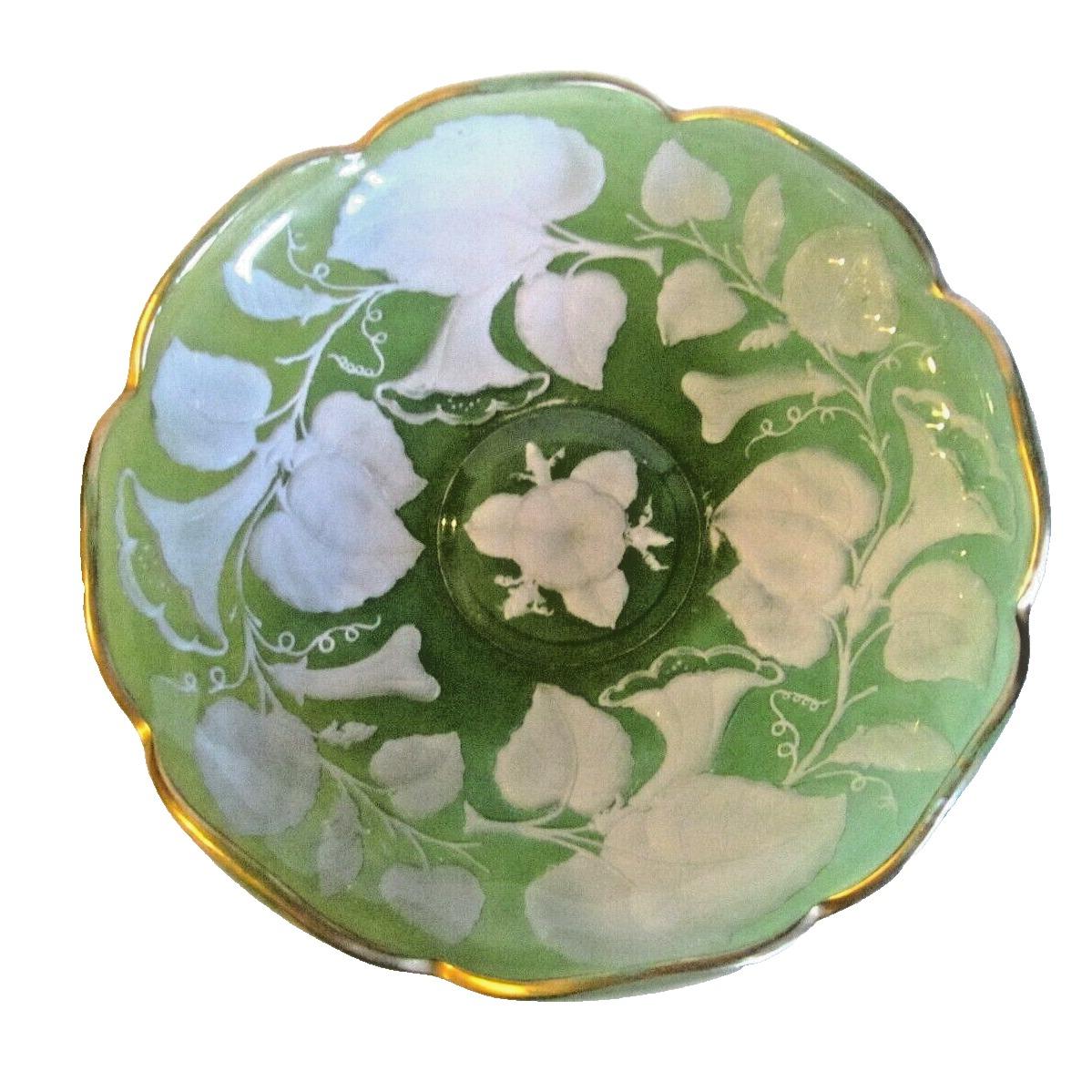 Imperial Glass 1920 Intaglio Green & White Morning Glories Console Bowl ...